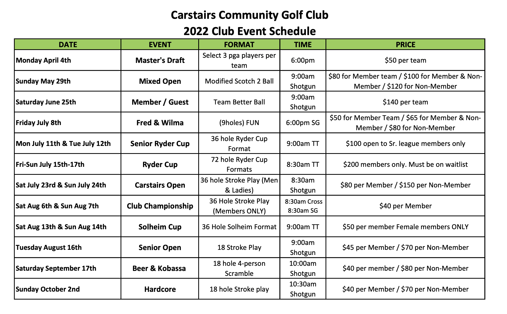 Events – Carstairs Community Golf Club